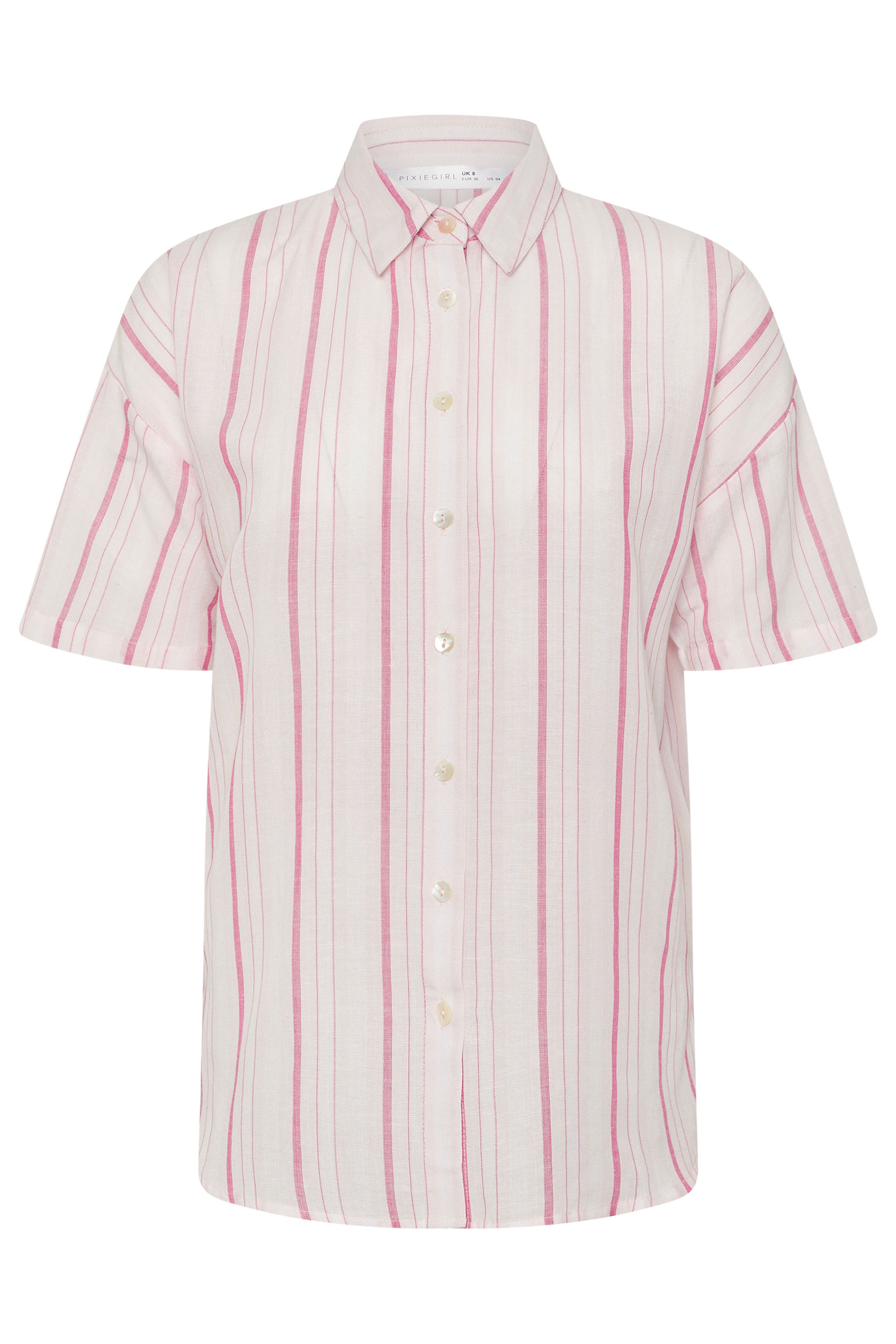 PixieGirl Petite Women's Pink Stripe Linen Shirt | PixieGirl