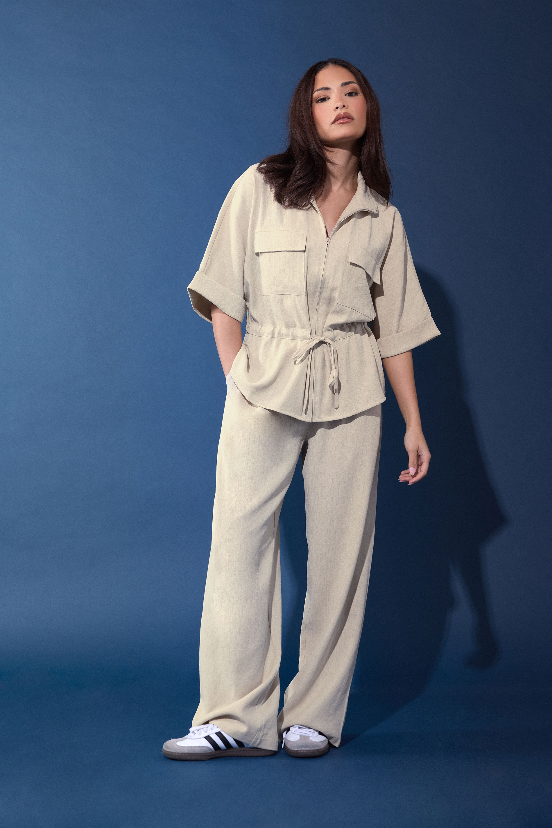 PixieGirl Petite Women's Natural Brown Wide Leg Trousers | PixieGirl