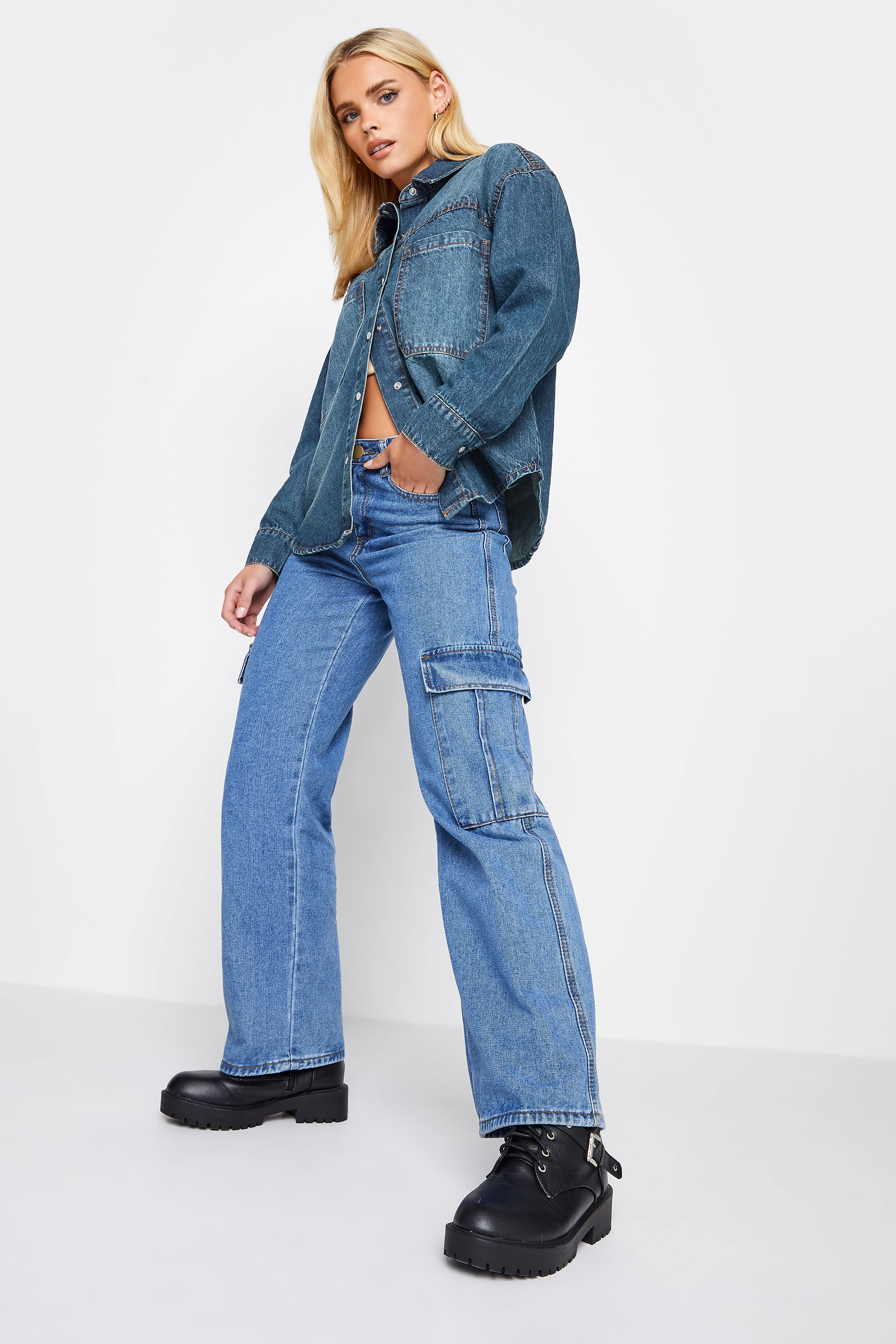PixieGirl Petite Blue Denim Shacket | PixieGirl