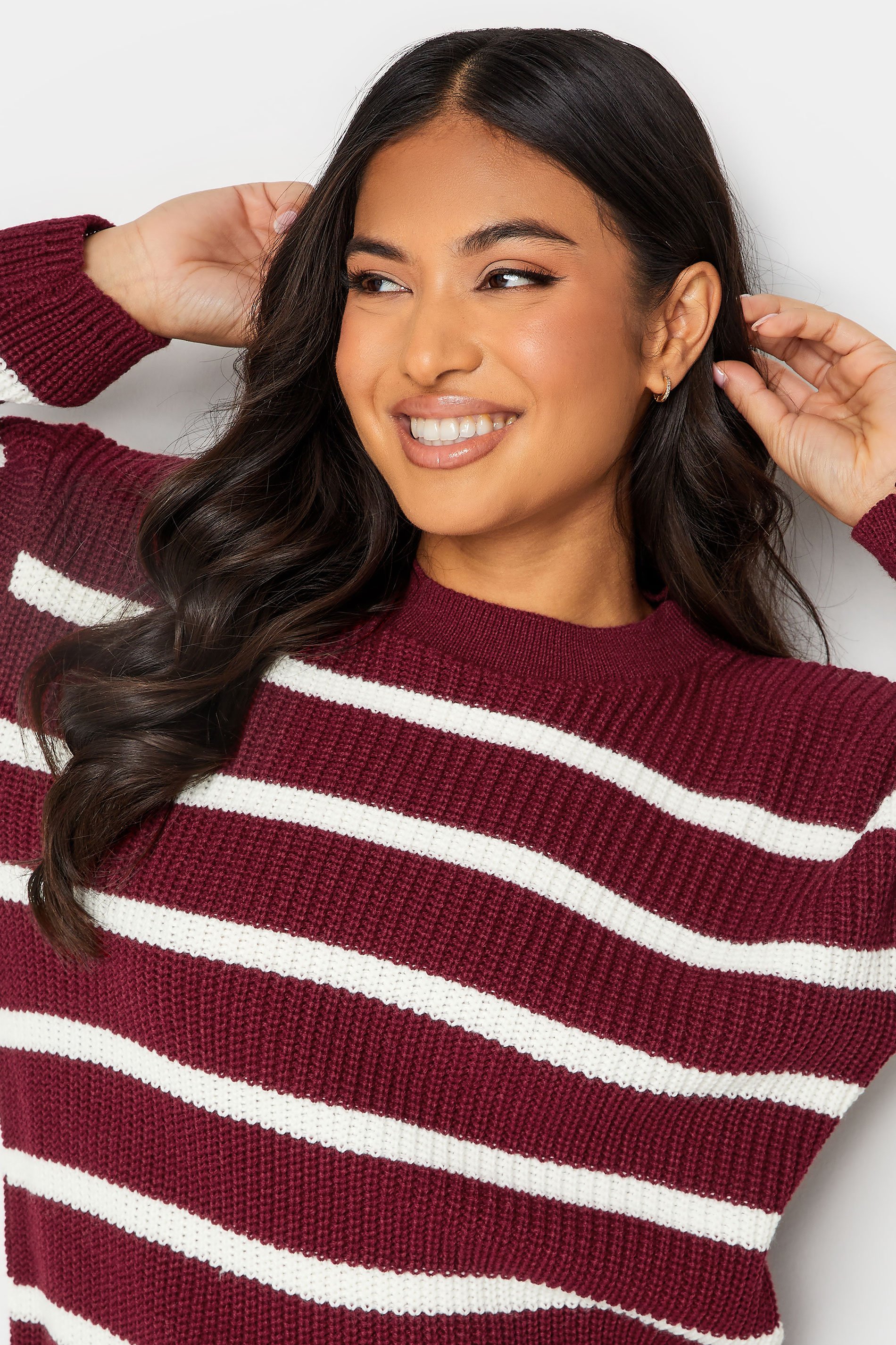 PixieGirl Petite Burgundy Red Stripe Knit Jumper | PixieGirl