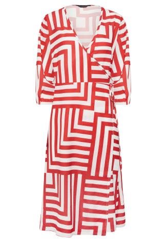 Petite Red Geometric Print Wrap Dress | PixieGirl