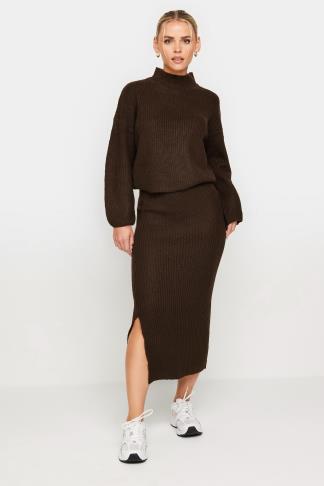 PixieGirl Petite Womens Brown Funnel Neck Jumper | PixieGirl