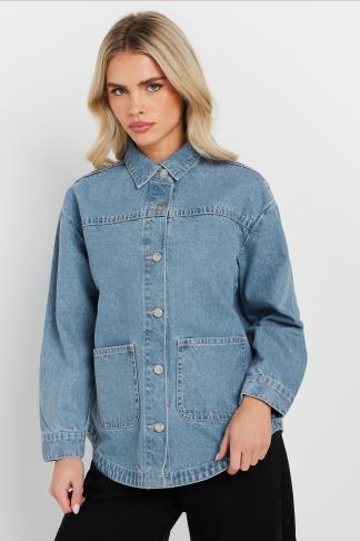 PixieGirl Petite Women's Light Blue Denim Shacket | PixieGirl