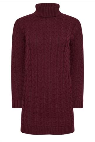 PixieGirl Petite Women's Burgundy Red Cable Knit Jumper Dress | PixieGirl