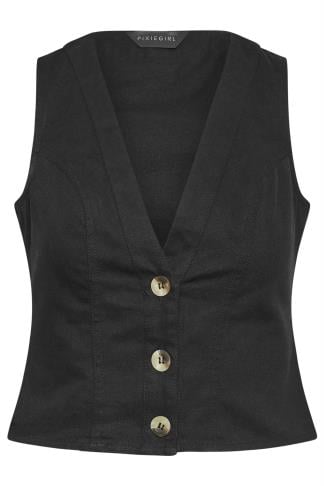 PixieGirl Petite Womens Black Twill Waistcoat | PixieGirl