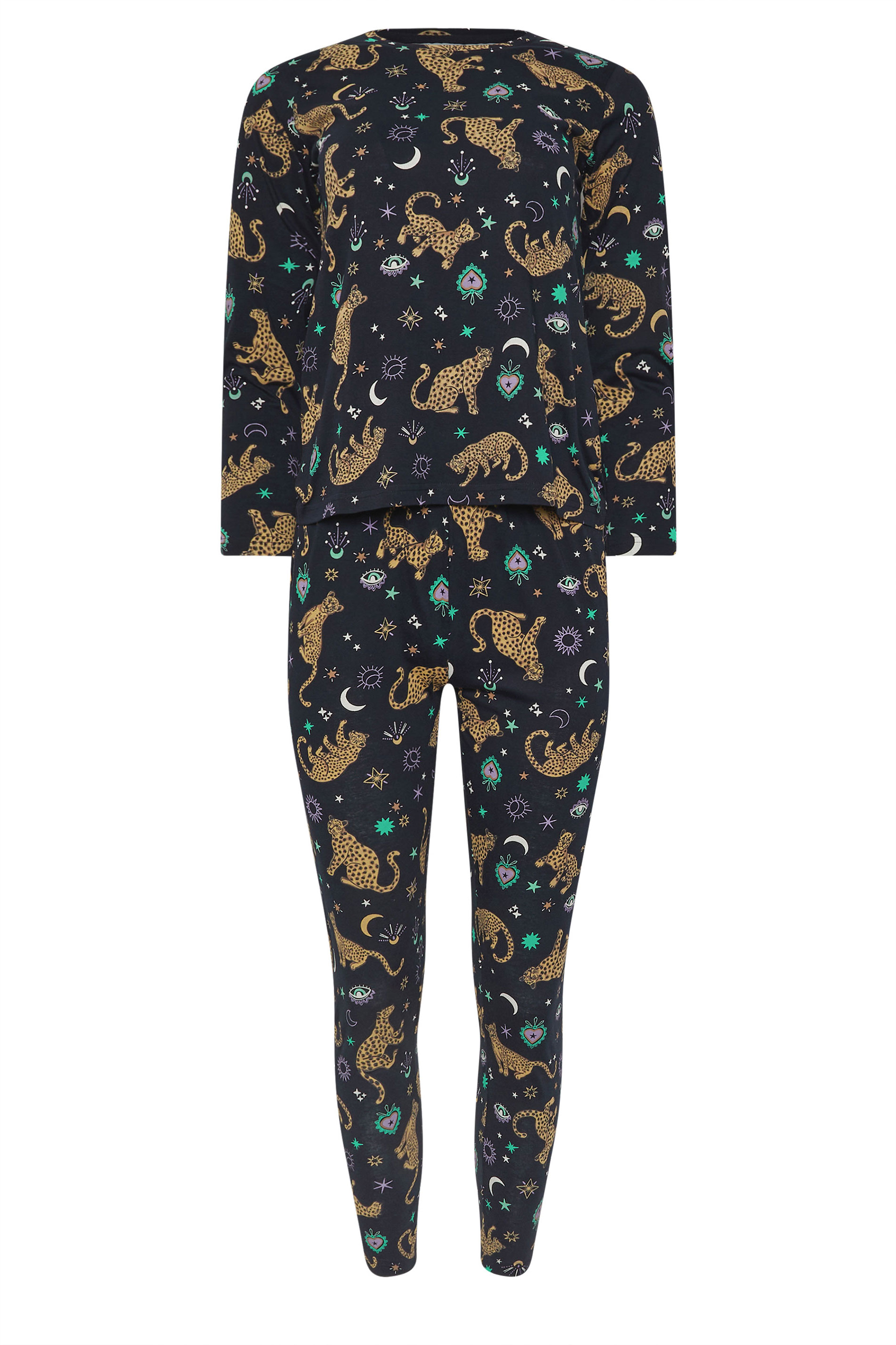 PixieGirl Petite Women's Navy Blue Leopard Graphic Pyjama Set | PixieGirl