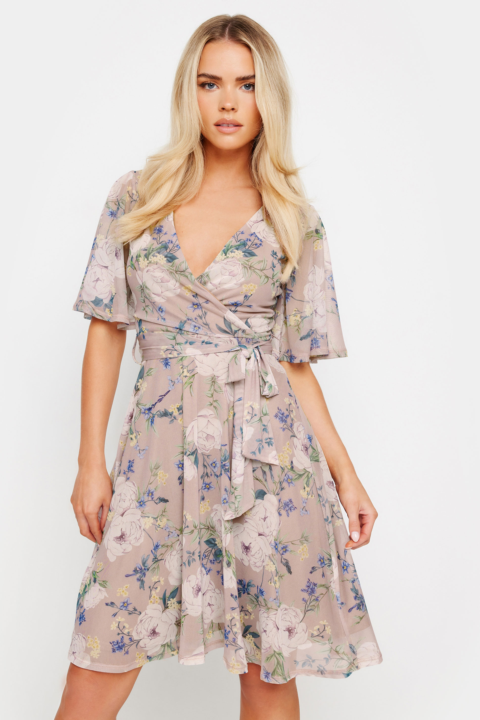 PixieGirl Petite Women's Blush Pink Floral Print Mesh Wrap Dress ... PixieGirl Petite Women's Blush Pink Floral Print Mesh Wrap Dress ...
