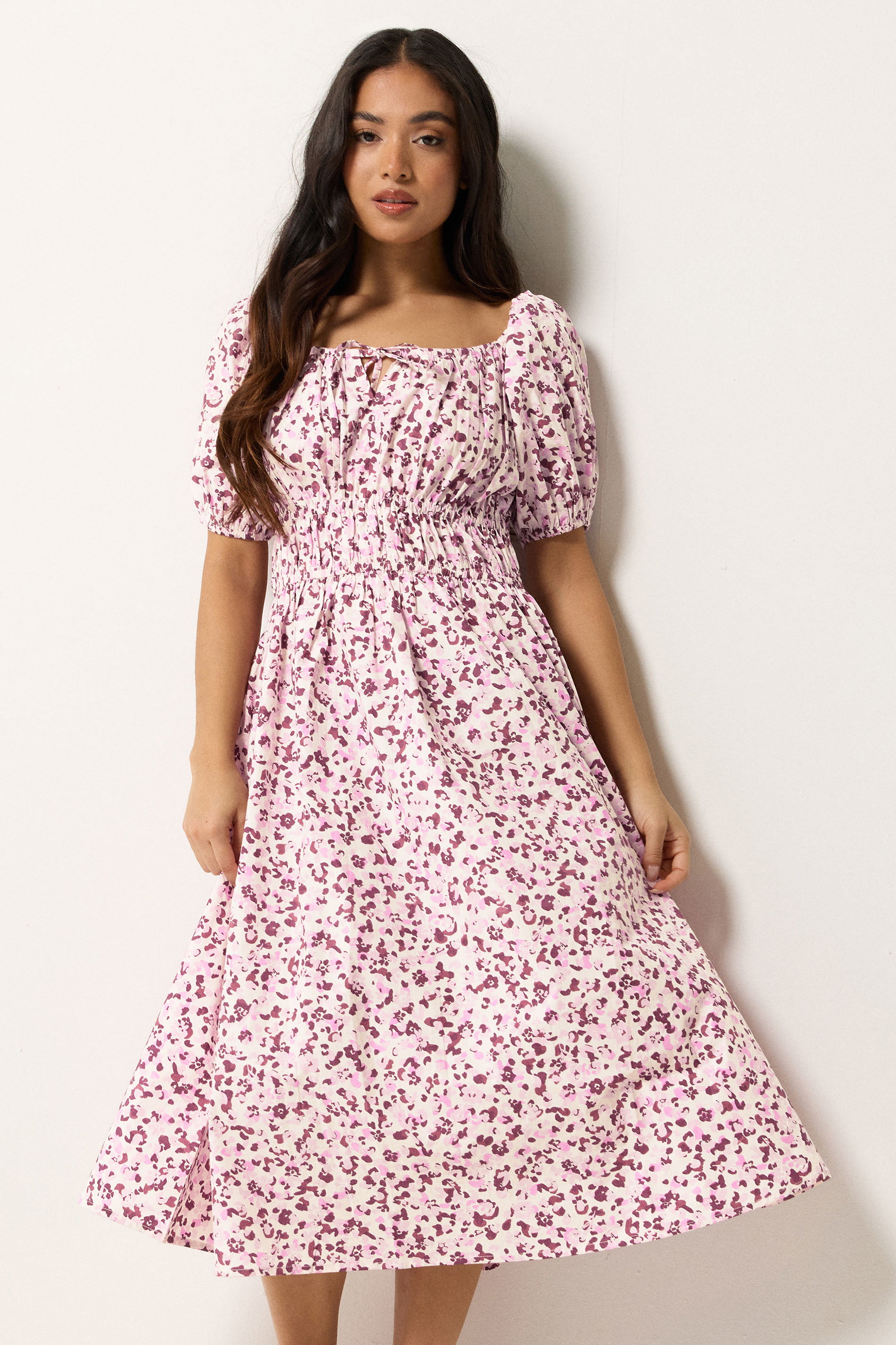 PixieGirl Petite Women's Pink Animal Print Midi Dress | PixieGirl
