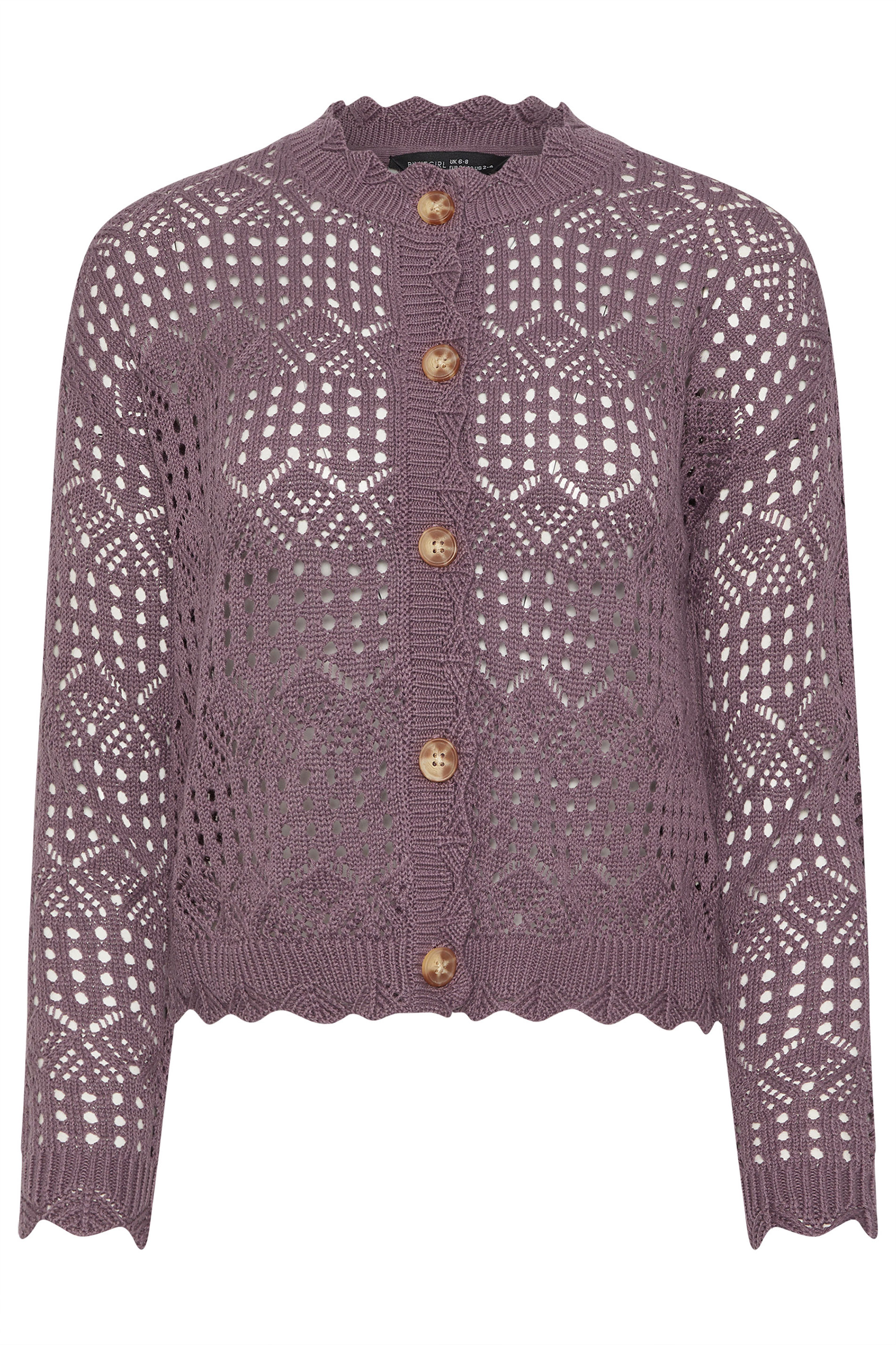 PixieGirl Petite Women's Plum Purple Crochet Button Cardigan | PixieGirl