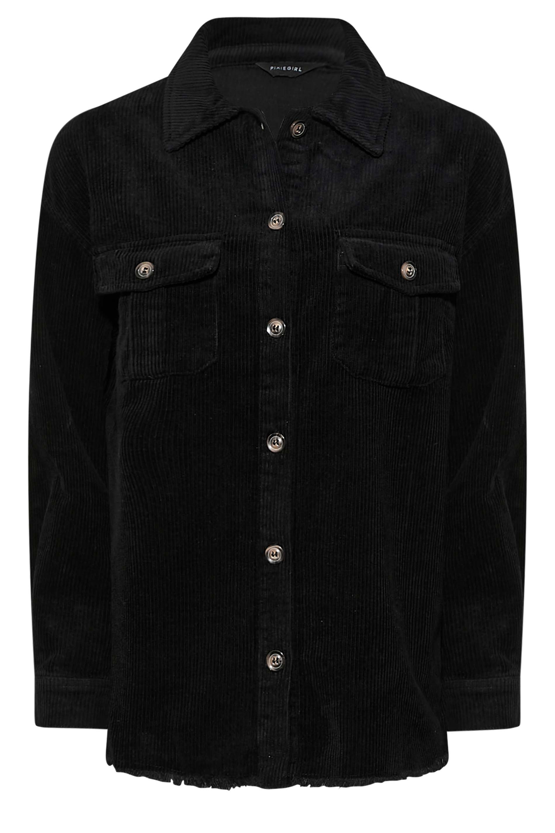 Petite Black Distressed Cord Shacket | PixieGirl